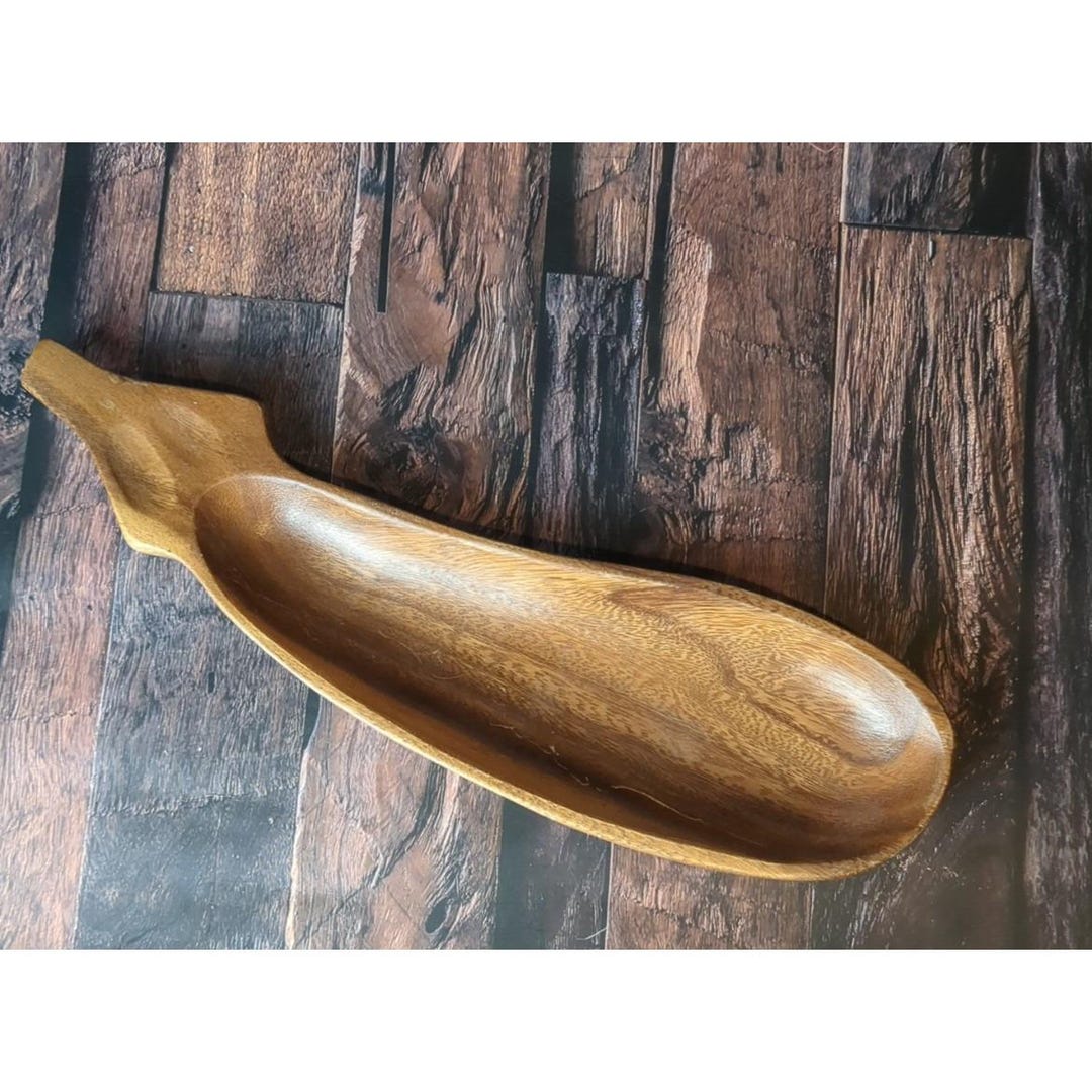 Vintage Hawaii Monkey Pod Wood Slender Leaf Shaped Bowl 9 1/2 ...
