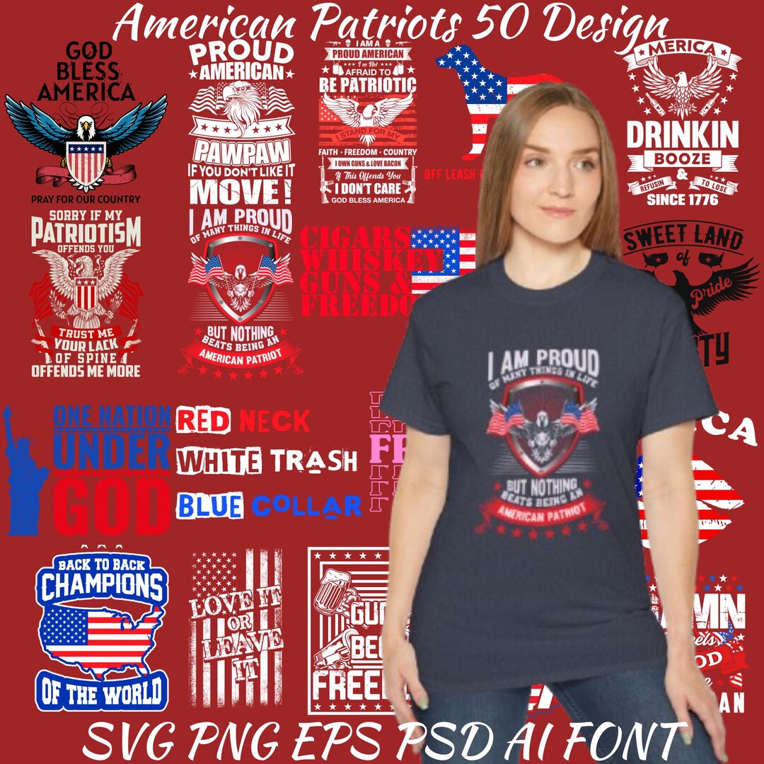 American Patriots Svg Png Eps Psd Ai Font Bundle | 50 USA Patriotic ...