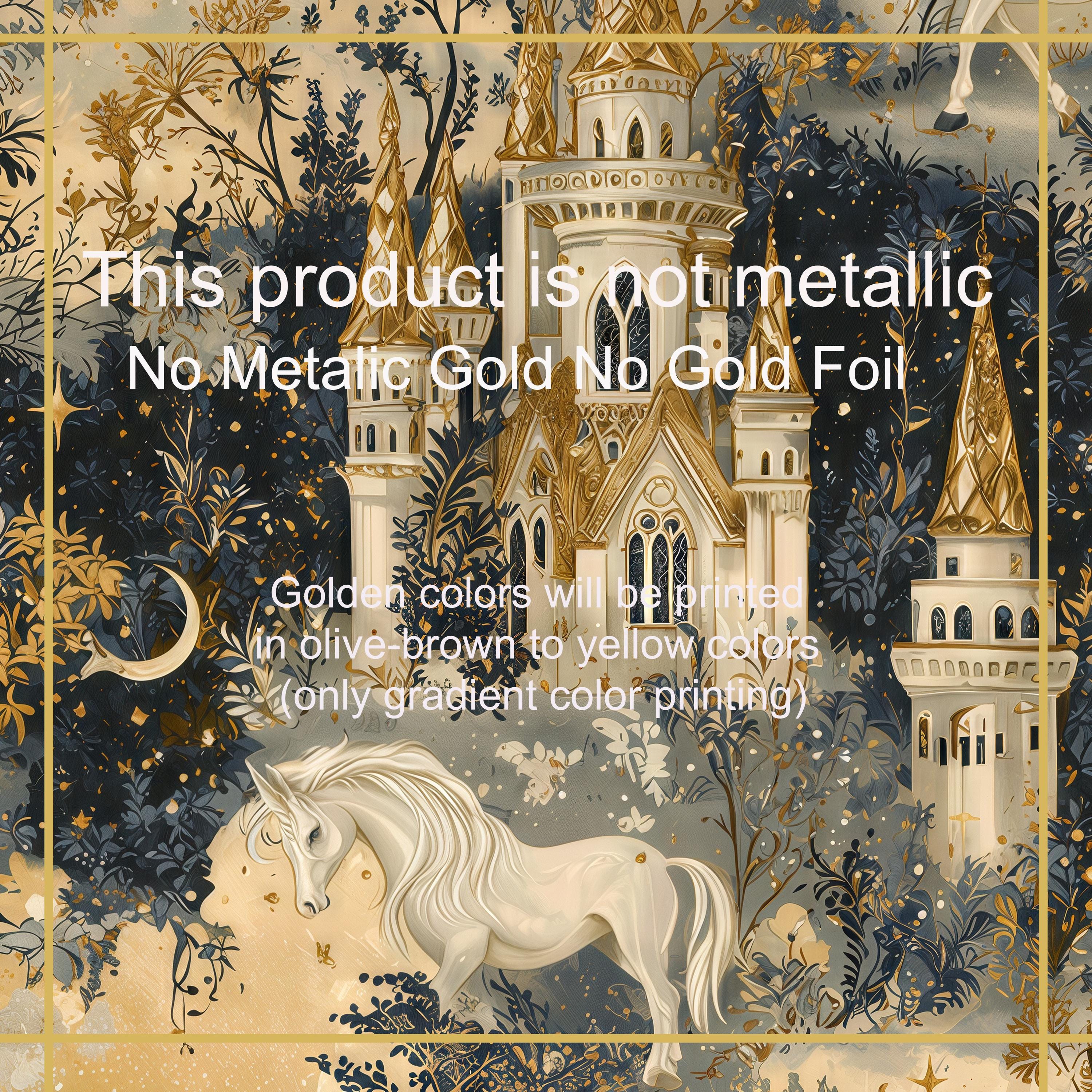 Moonlit Forest Wallpaper: Gold Medieval Castle, Unicorns (peel and ...