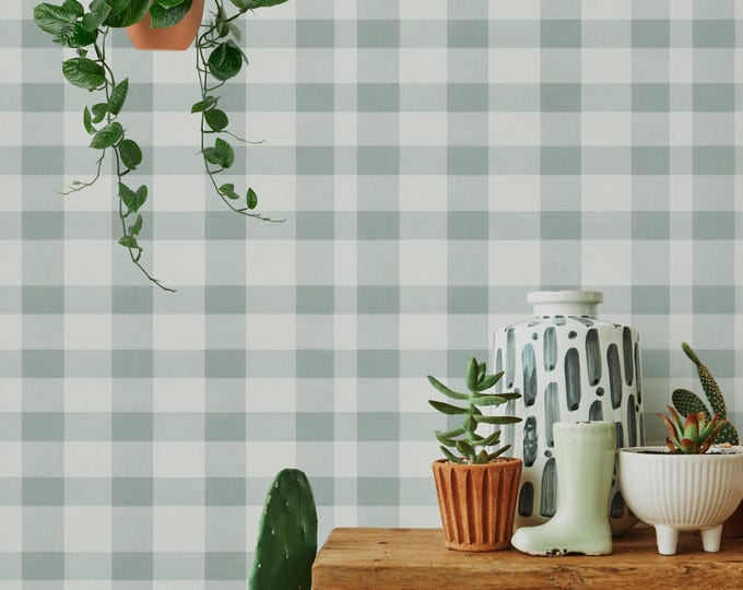 Gingham Removable Peel and Stick Wallpaper - 1950s Checkered Checks ...
