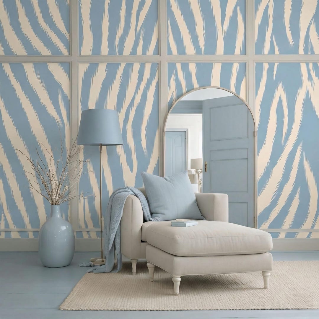 Blue Zebra Wallpaper, Neutral Animal Print Wall Mural, Modern Safari ...