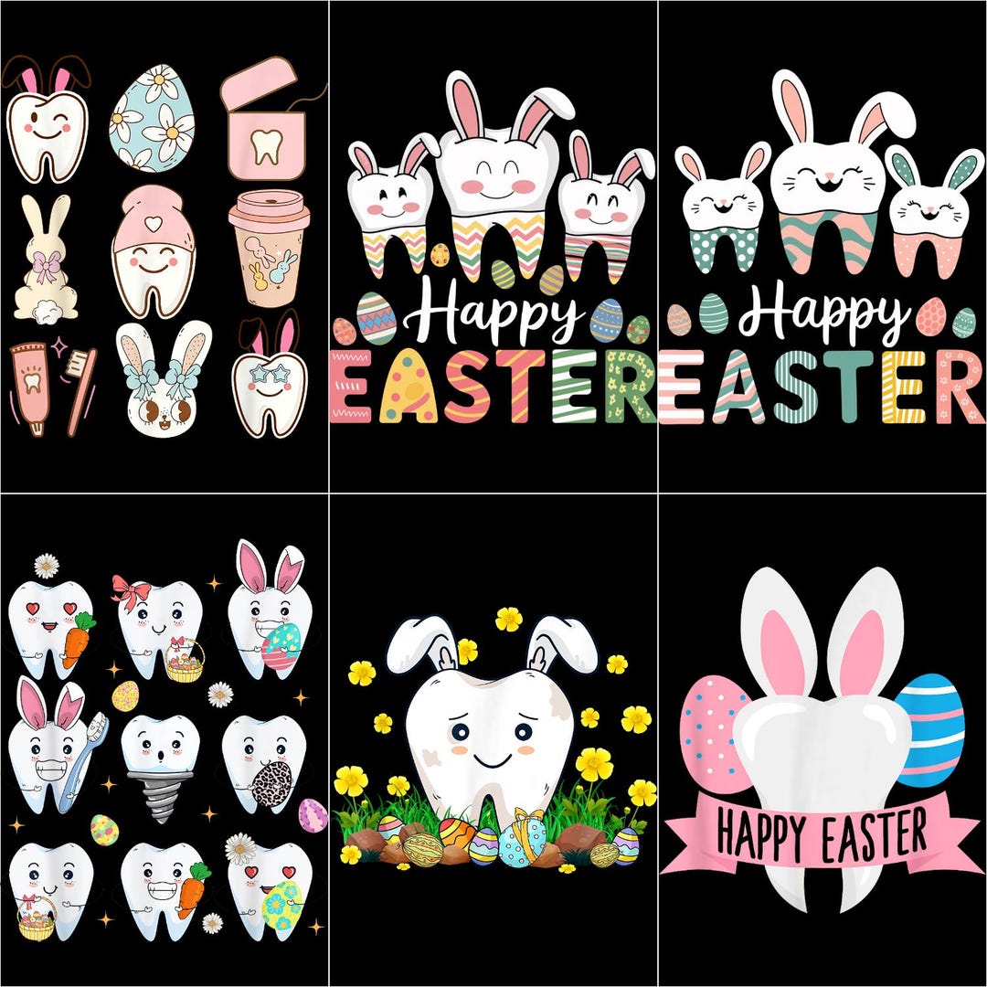 Happy Easter Tooth Bunny PNG Bundle – Cute Dentist Easter T-shirt ...