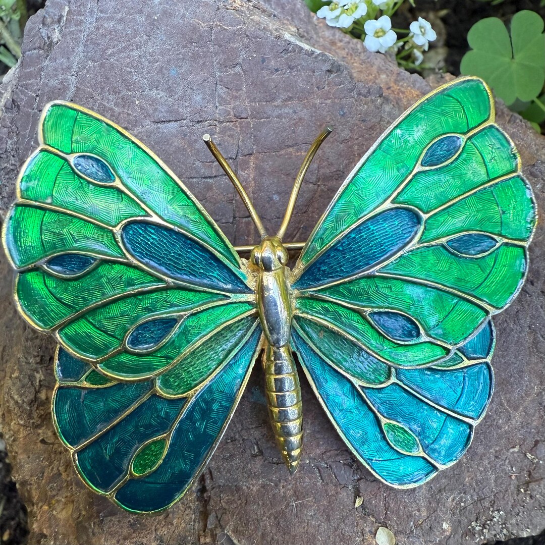 Vintahe Enameled Green Blue Butterfly Brooch- Signed Boucher, 1960s - Etsy