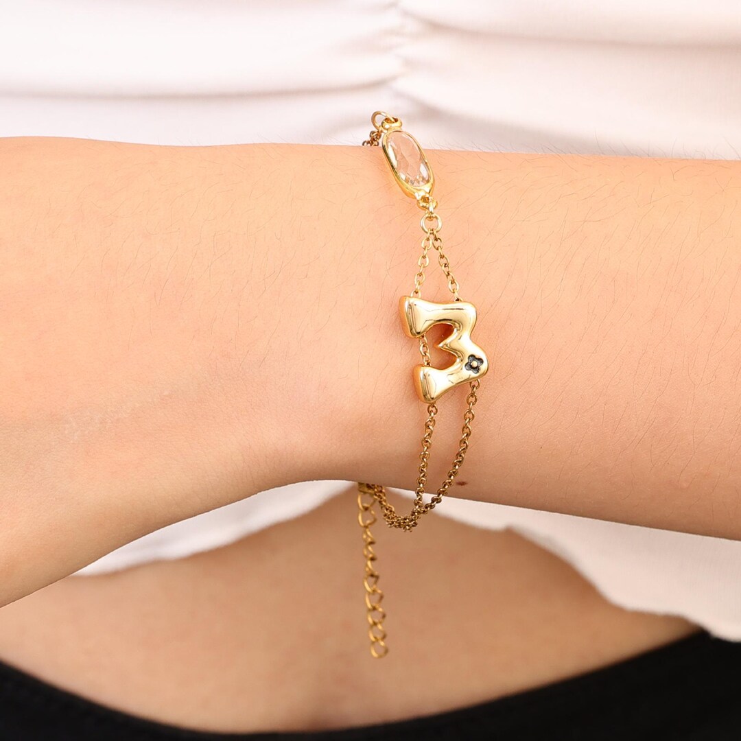 Custom Initial Bracelet - 18K Gold Plated Copper Letter Charm and ...