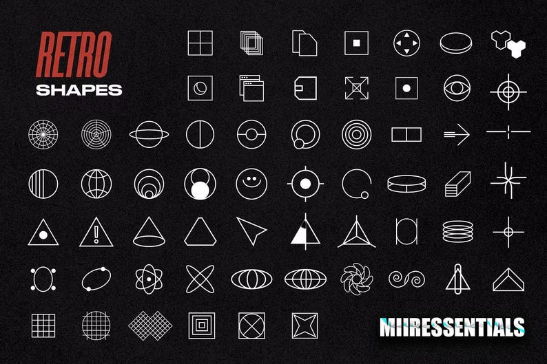 Y2k Graphic Assets 200+ Y2K Shapes Bundle, Streetwear Aesthetic Icons ...