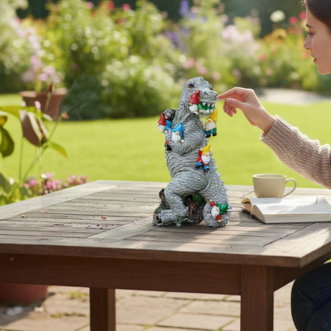 Dinosaur Eating Gnome Statue: Funny Resin Garden Decor - Etsy