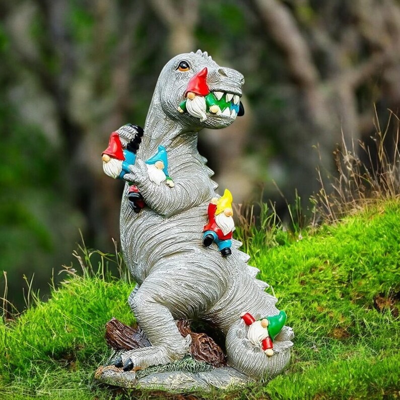 Dinosaur Eating Gnome Statue: Funny Resin Garden Decor - Etsy