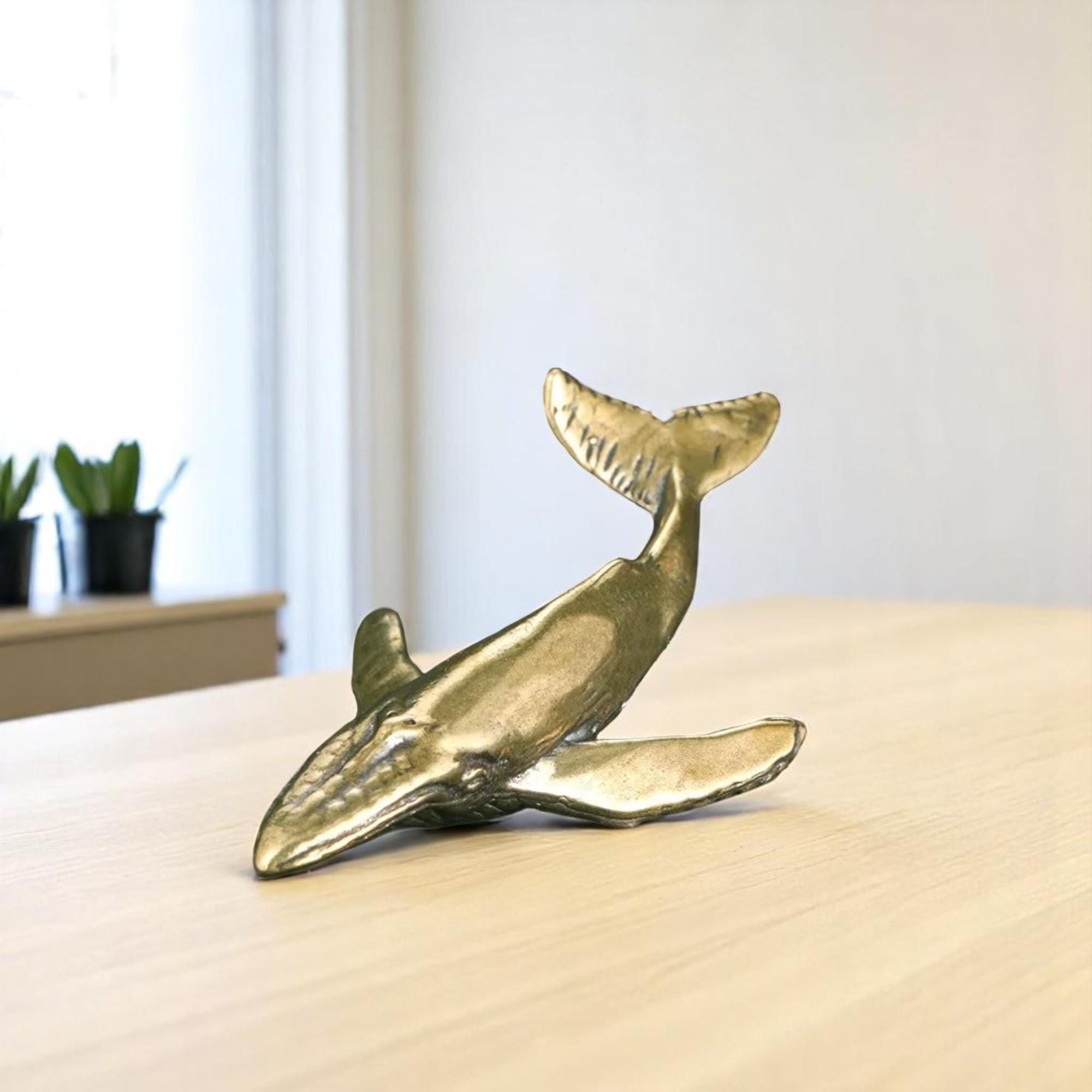 Retro Chinese Solid Brass Humpback Whale Statue - Vintage Animal ...