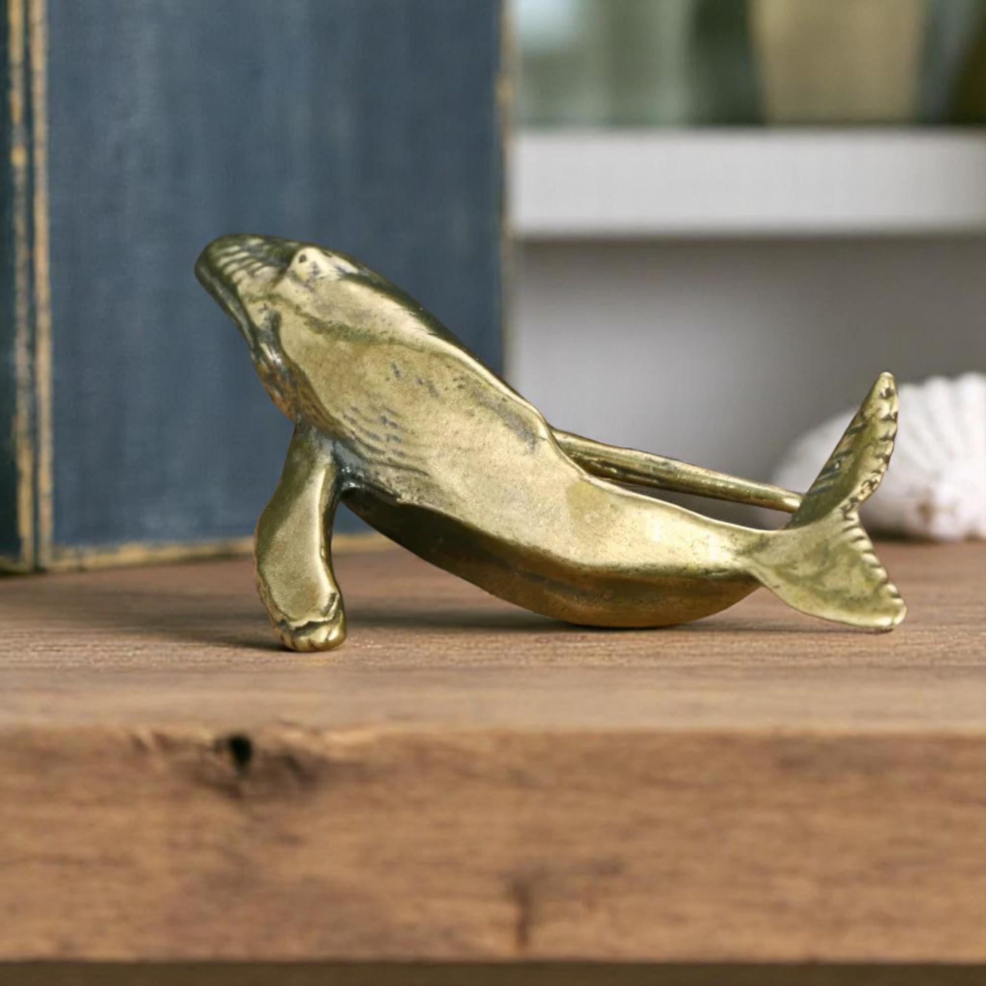 Retro Chinese Solid Brass Humpback Whale Statue - Vintage Animal ...