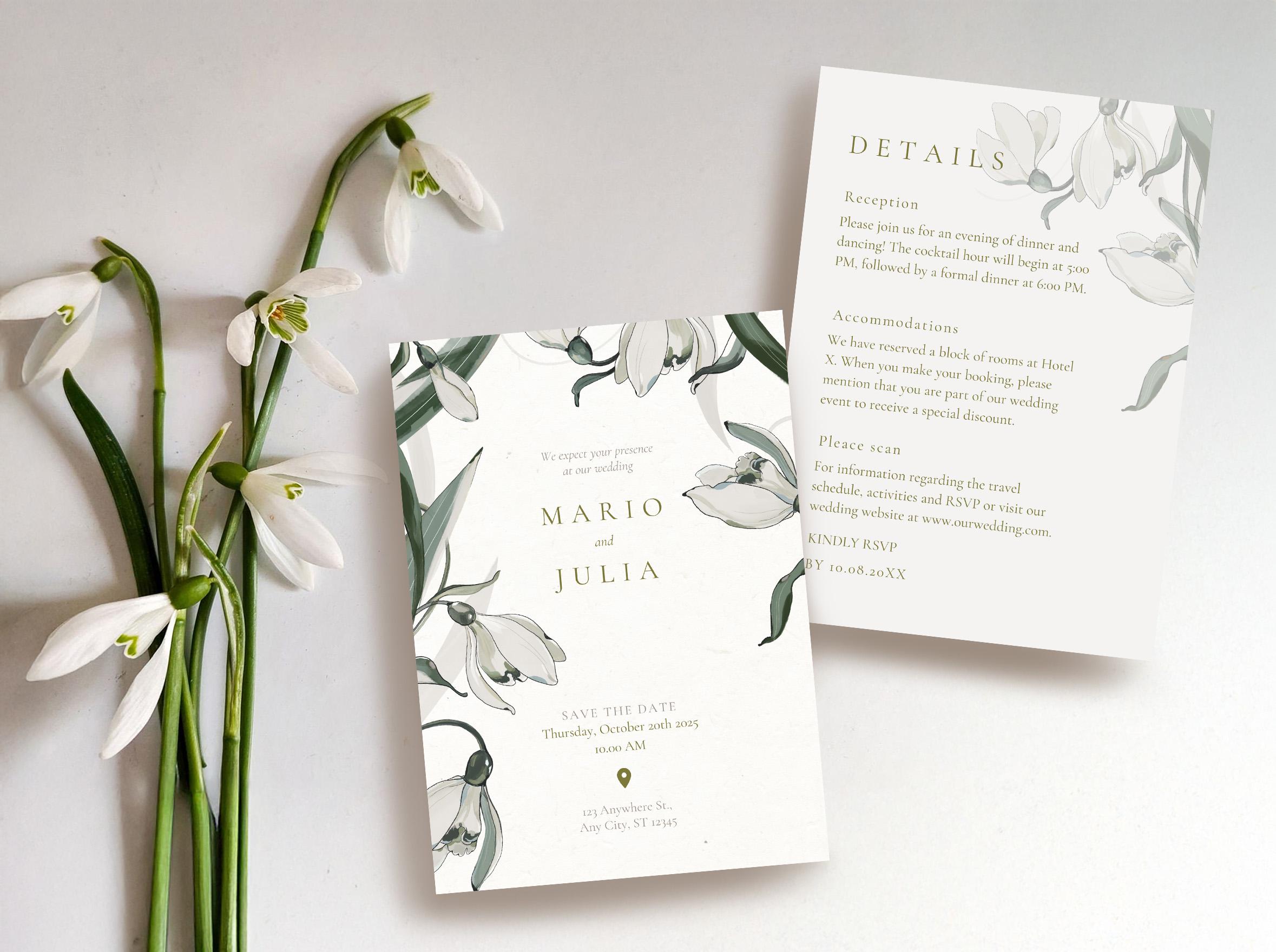 Snowdrop Editable Wedding Invitation Suite, Early Spring Wedding ...