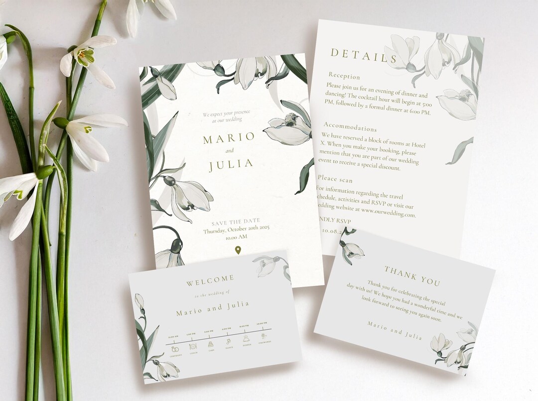 Snowdrop Editable Wedding Invitation Suite, Early Spring Wedding ...