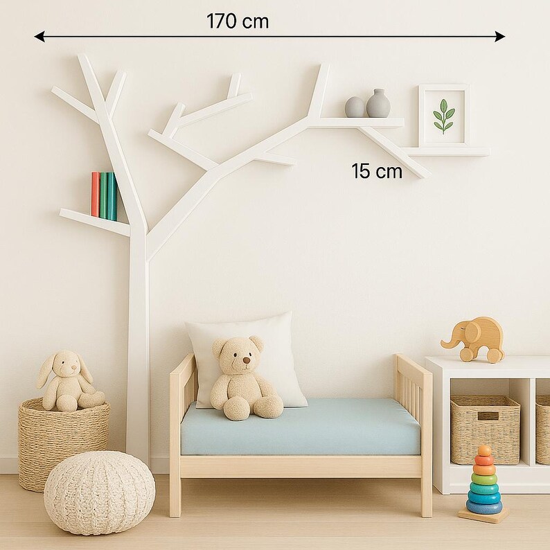 Tree Shaped Wall Shelf – Wooden Bookshelf in White or Walnut | Nursery ...