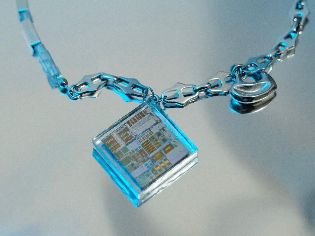 Cyberpunk Electronic Chip Necklace - Shimmering Iridescent Upcycled CPU ...