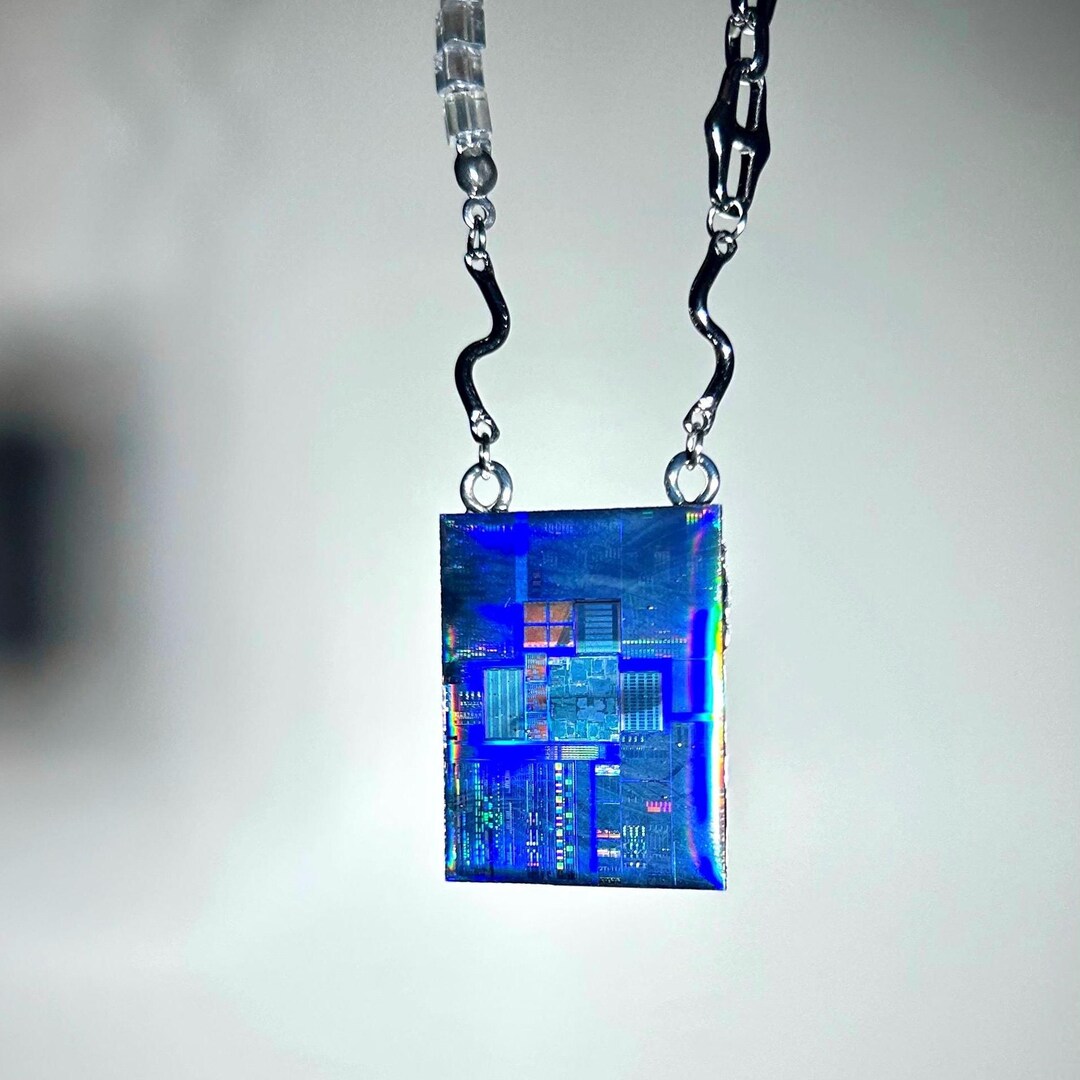 Cyberpunk Electronic Chip Necklace - Shimmering Iridescent Upcycled CPU ...