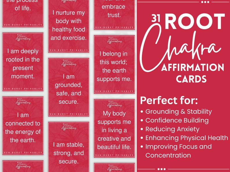Root Chakra Affirmation Cards: 31 Daily Mindfulness Cards (digital ...