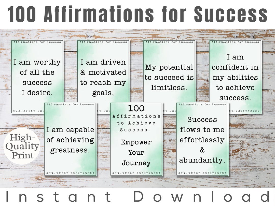 100 Success Affirmation Cards: Daily Motivation Deck (digital Download ...