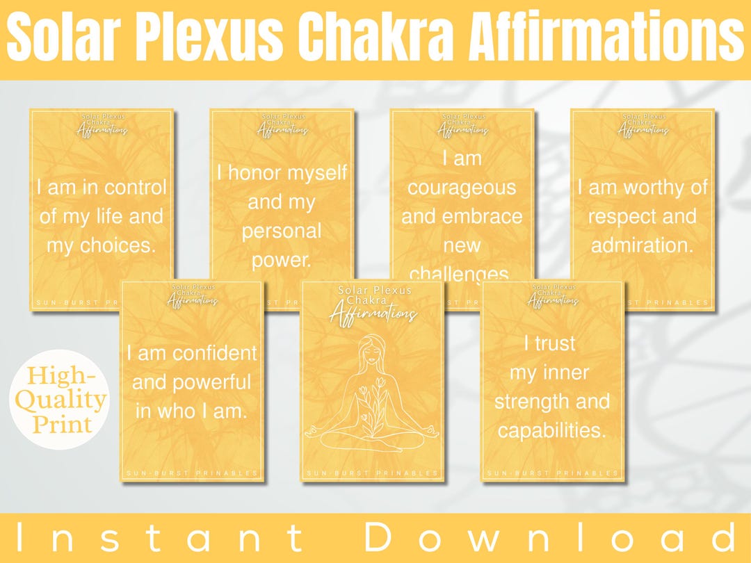 Solar Plexus Chakra Affirmation Cards I Digital Mantras I Daily Affirmations I Printable Digital ...