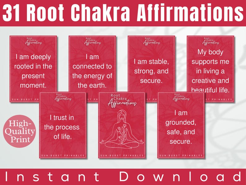 Chakra Affirmation Cards Printable Mindfulness Tool for Energy Healing I Balance Your Root ...