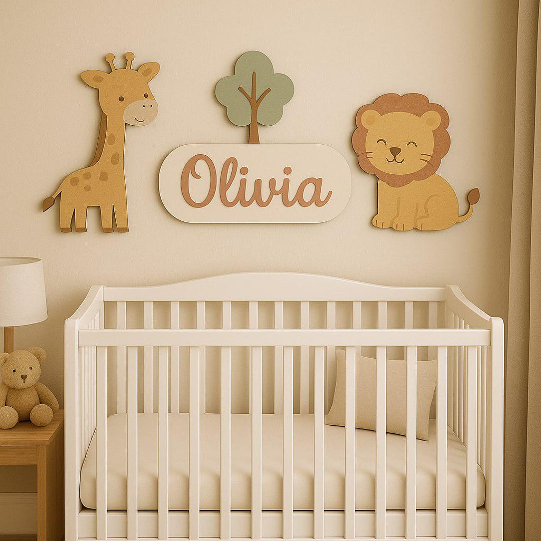 Zoo Animal Baby Name Sign for Nursery Wall — 3D Wooden Name Sign ...