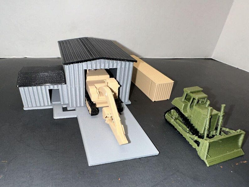 N - Scale Truck Repair Garage + Dozer & Excavator Shop Commercial 1:160 ...