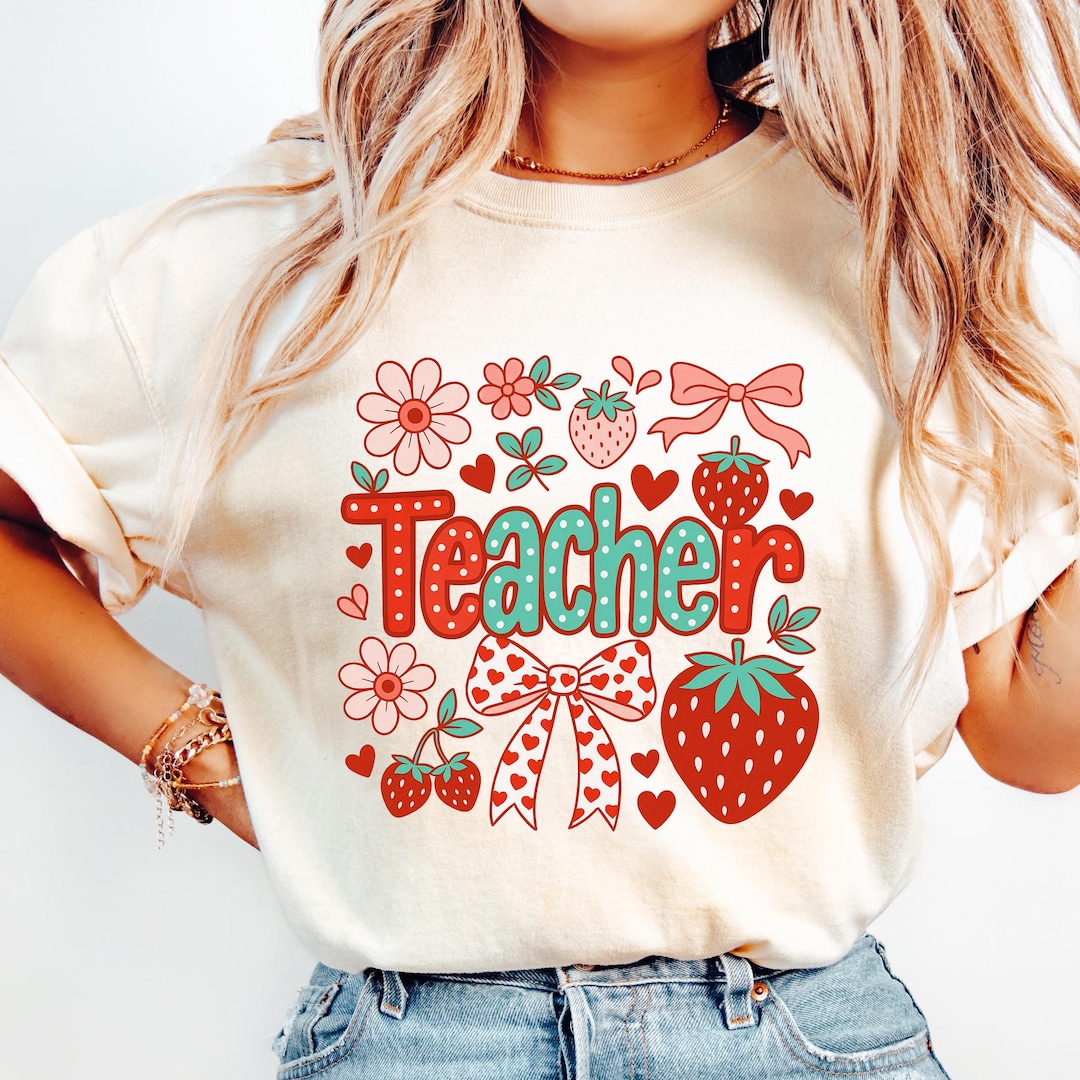 Preppy Teacher Strawberry Png, Cute Strawberry Floral Teacher Png ...
