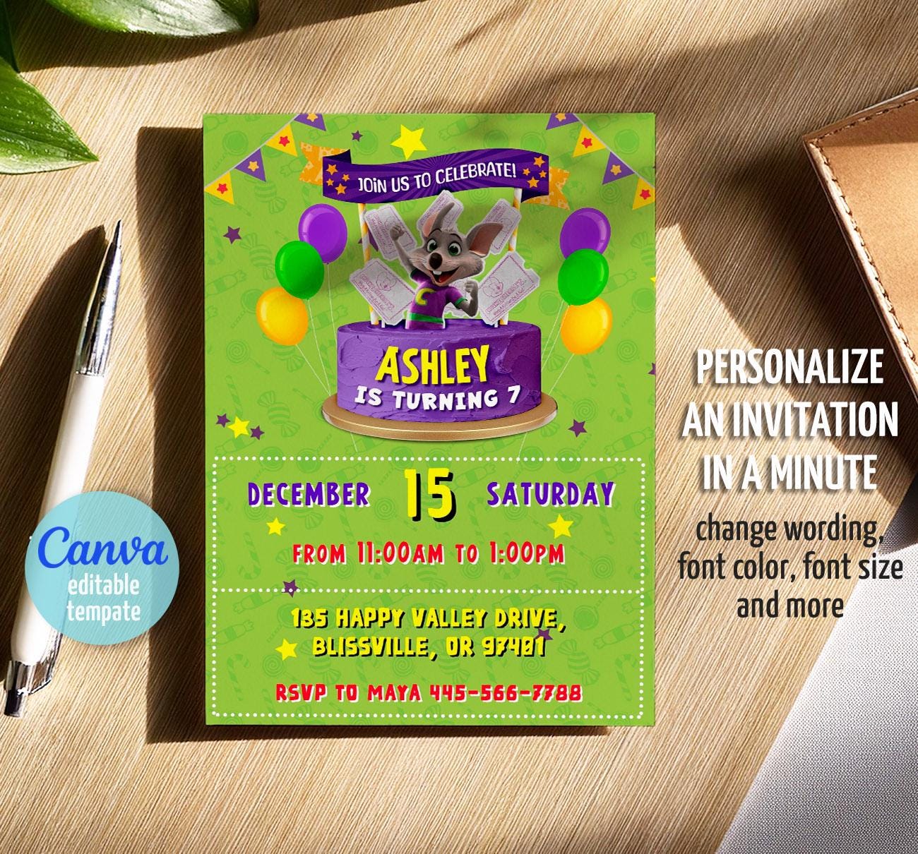 Chuck-e-cheese Editable Invitation, Printable Birthday Invite, Mouse ...