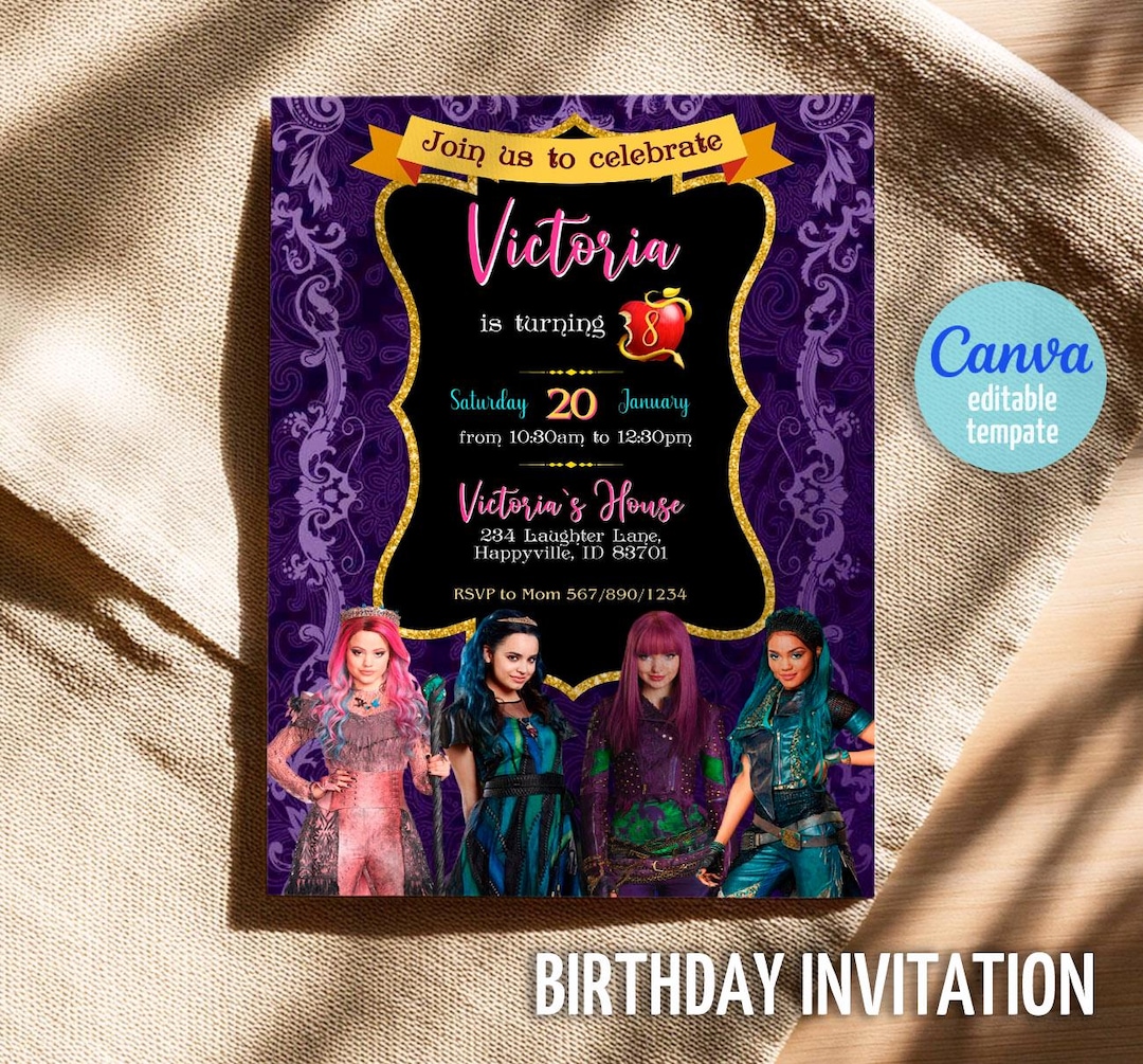 Descendants Birthday Invitation, Editable Party Template (digital) - Etsy