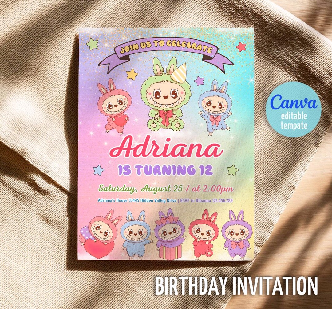 Monsters Themed Birthday Invitation, Printable Editable Cute Bunny ...