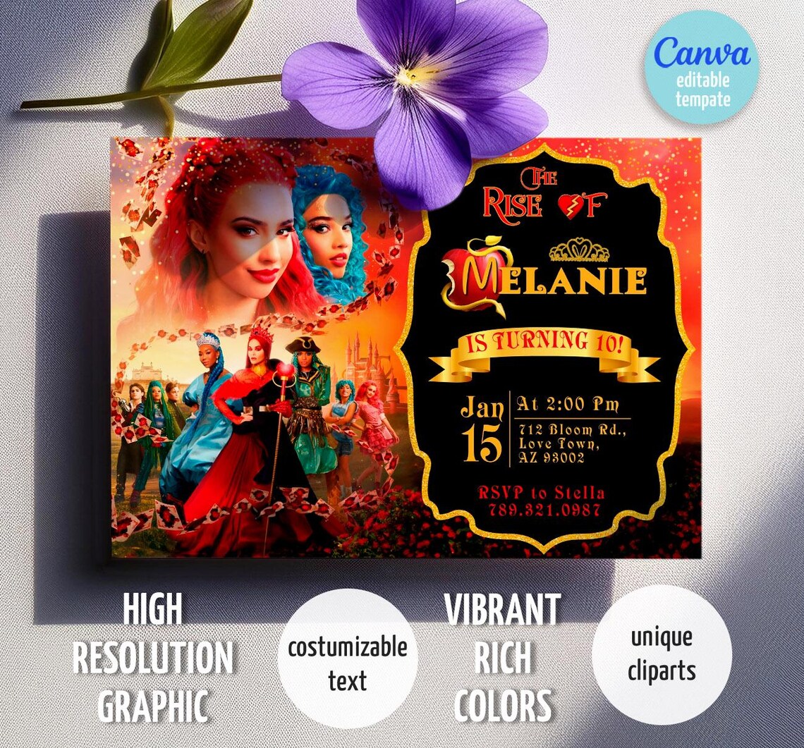 Descendants Rise of Red Invitation, Printable Editable Birthday Invite ...