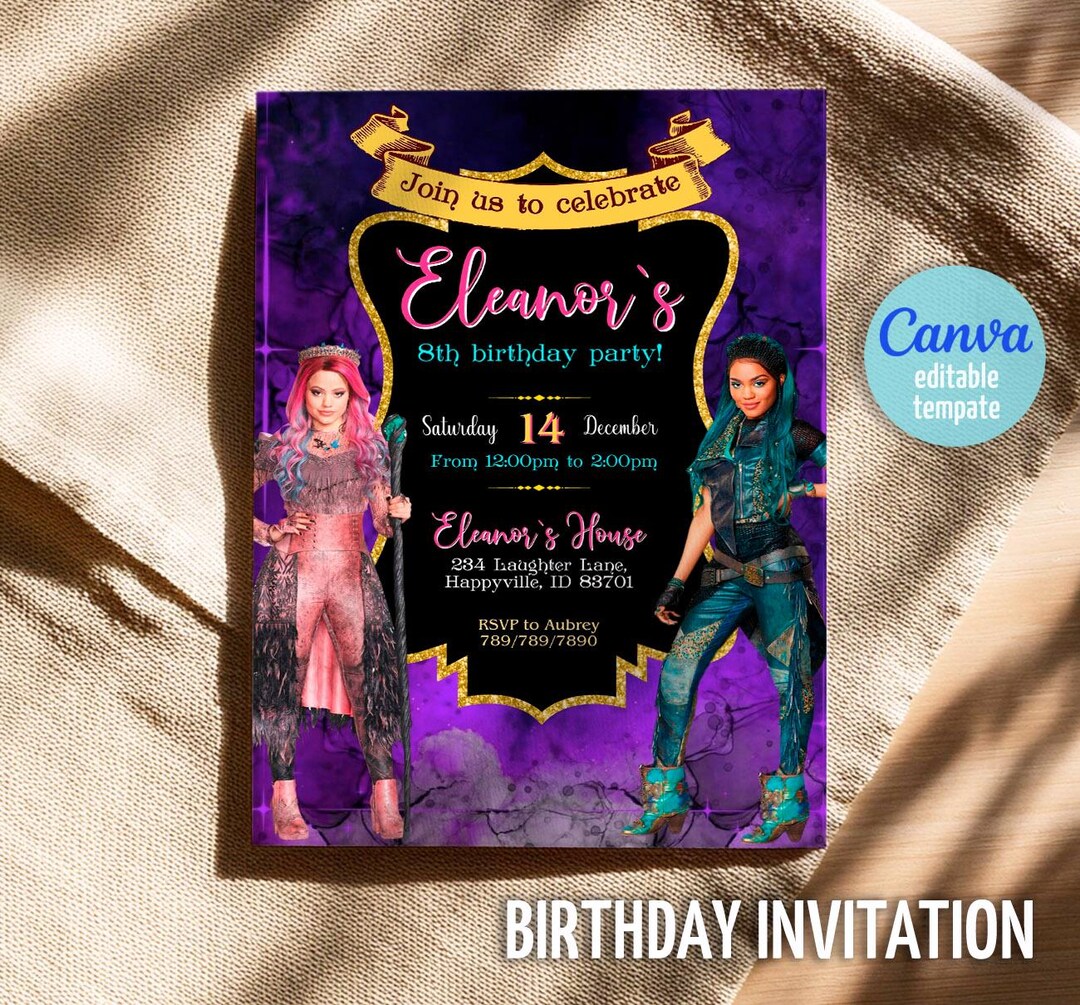 Descendants Invitation, Printable Editable Descendants Birthday Invite ...