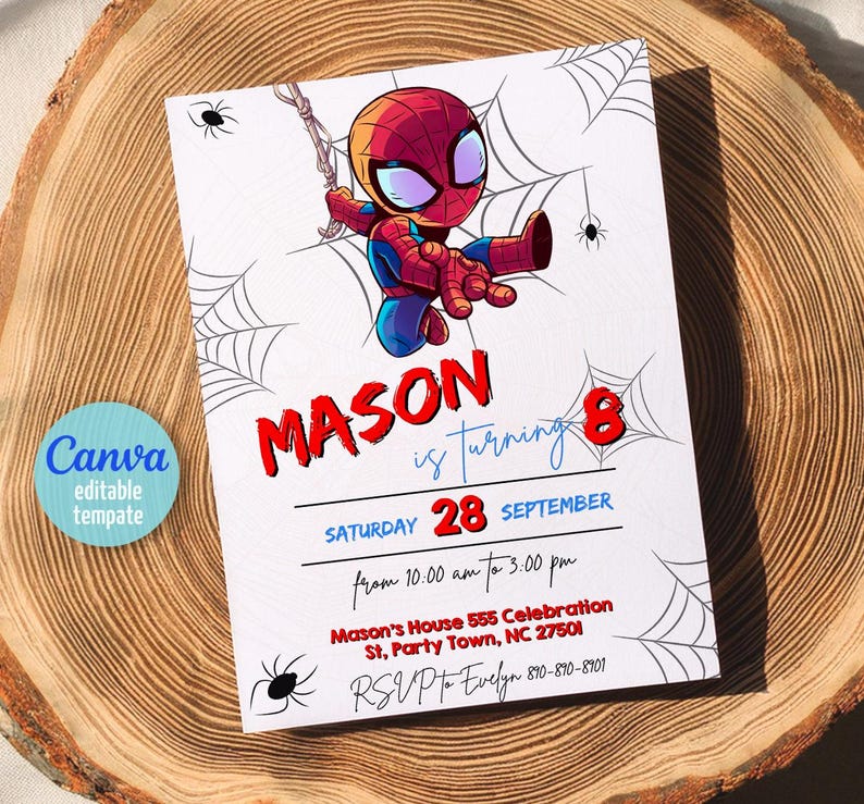 Printable Boy Birthday Invitation, Superhero Birthday Invite, Spidey ...