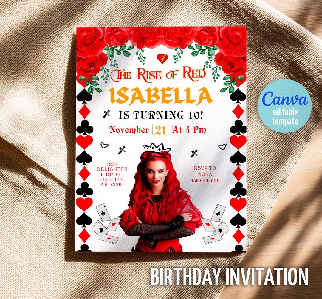 Descendants Rise of Red Birthday Invitation, Editable Template (digital ...
