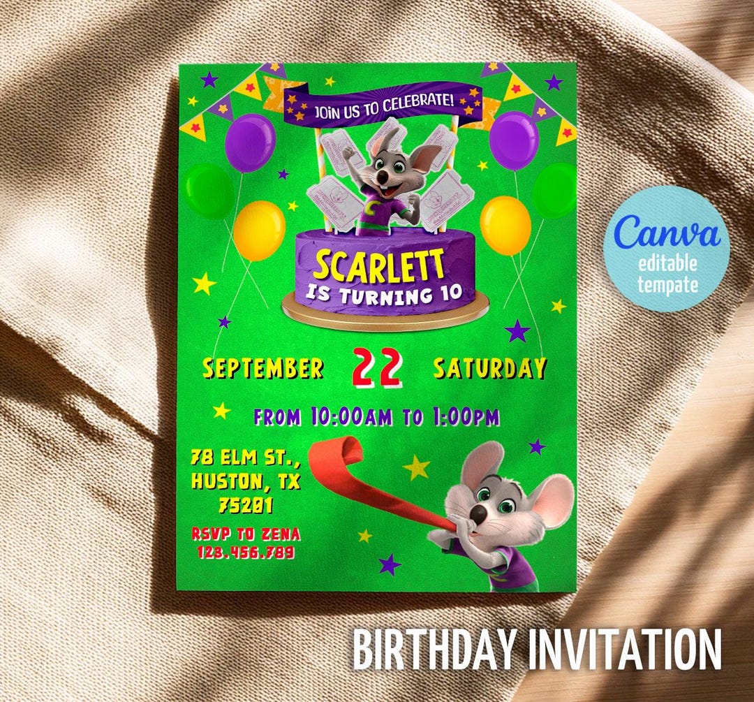 Chuck-e-cheese Editable Invitation, Printable Birthday Invite, Mouse ...