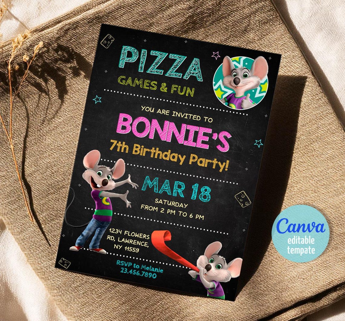 Chuck-e-cheese Editable Invitation, Printable Birthday Invite, Mouse ...