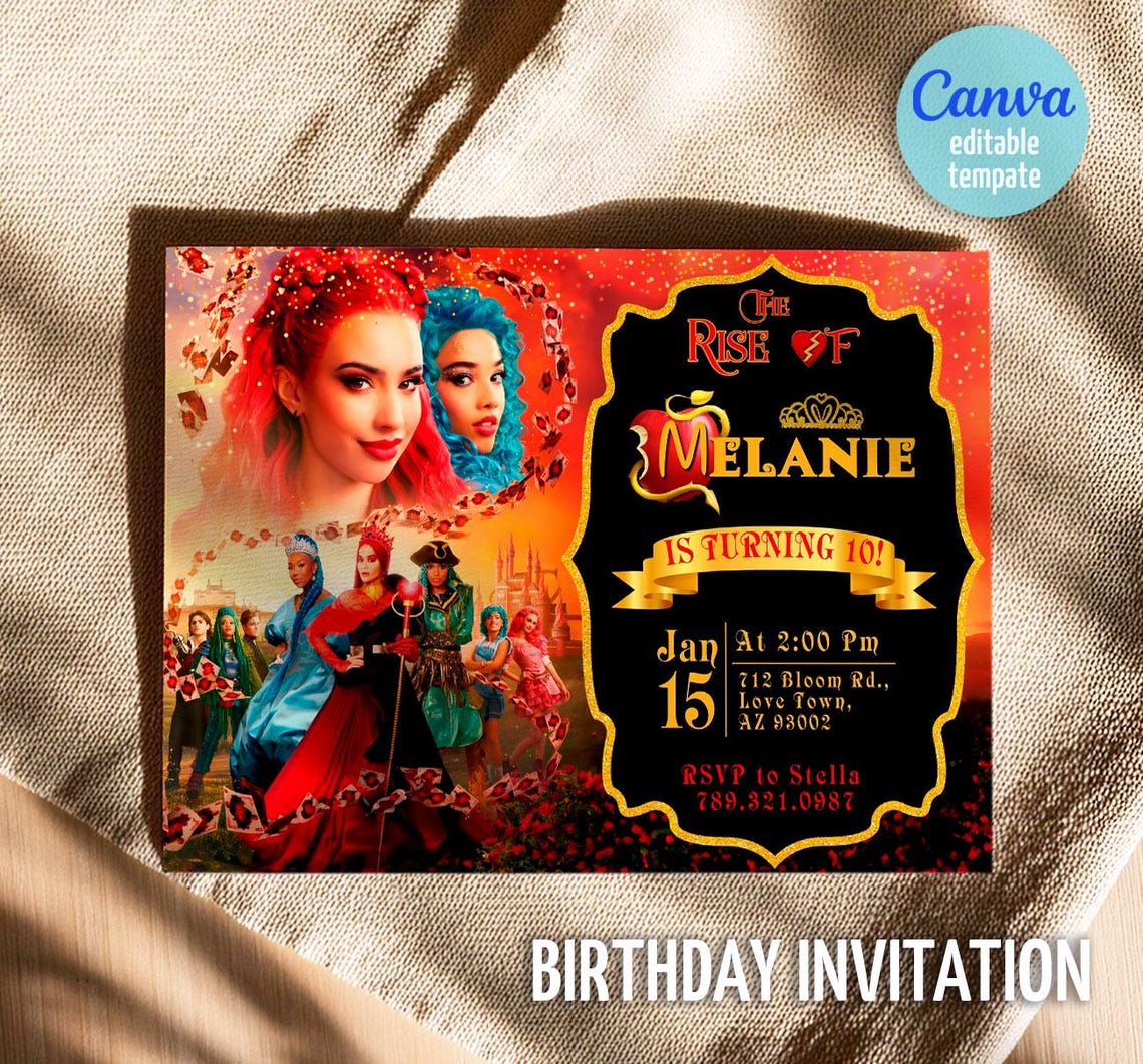 Descendants Rise of Red Invitation, Printable Editable Birthday Invite ...