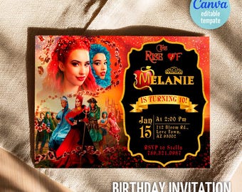 Descendants Rise of Red Invitation, Printable Editable Birthday Invite ...