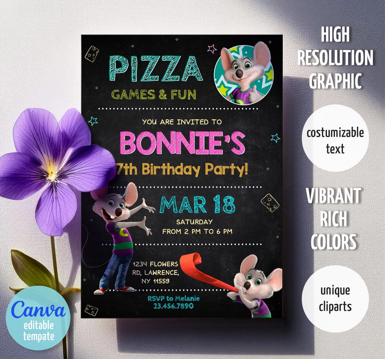 Chuck-e-cheese Editable Invitation, Printable Birthday Invite, Mouse ...