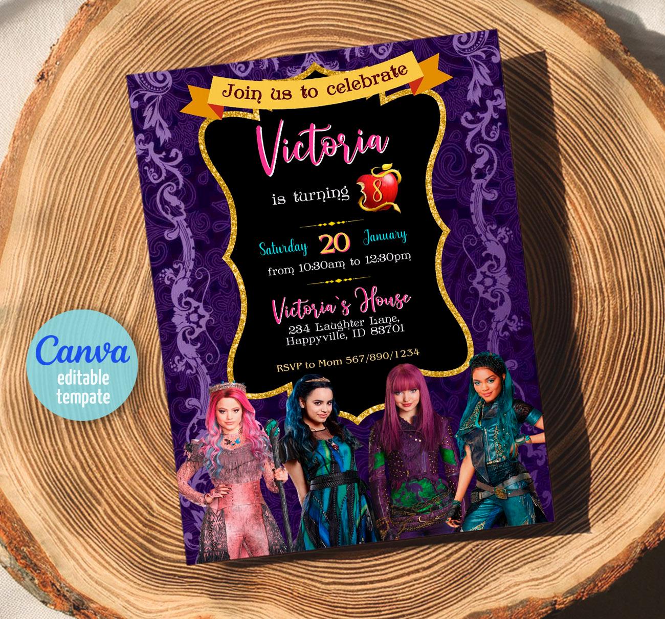 Descendants Invitation, Printable Editable Descendants Birthday Invite ...