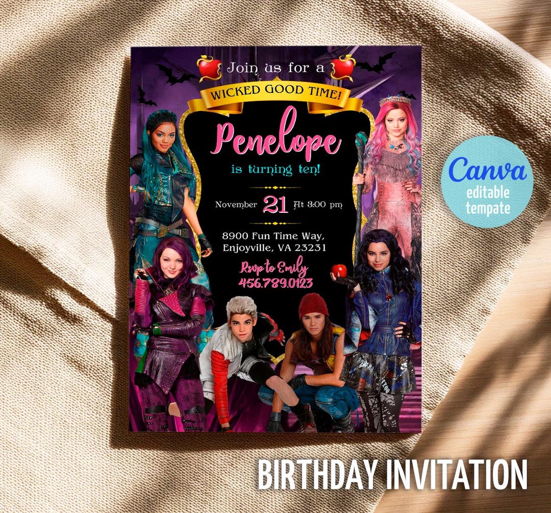 Descendants Invitation, Printable Editable Descendants Birthday Invite ...
