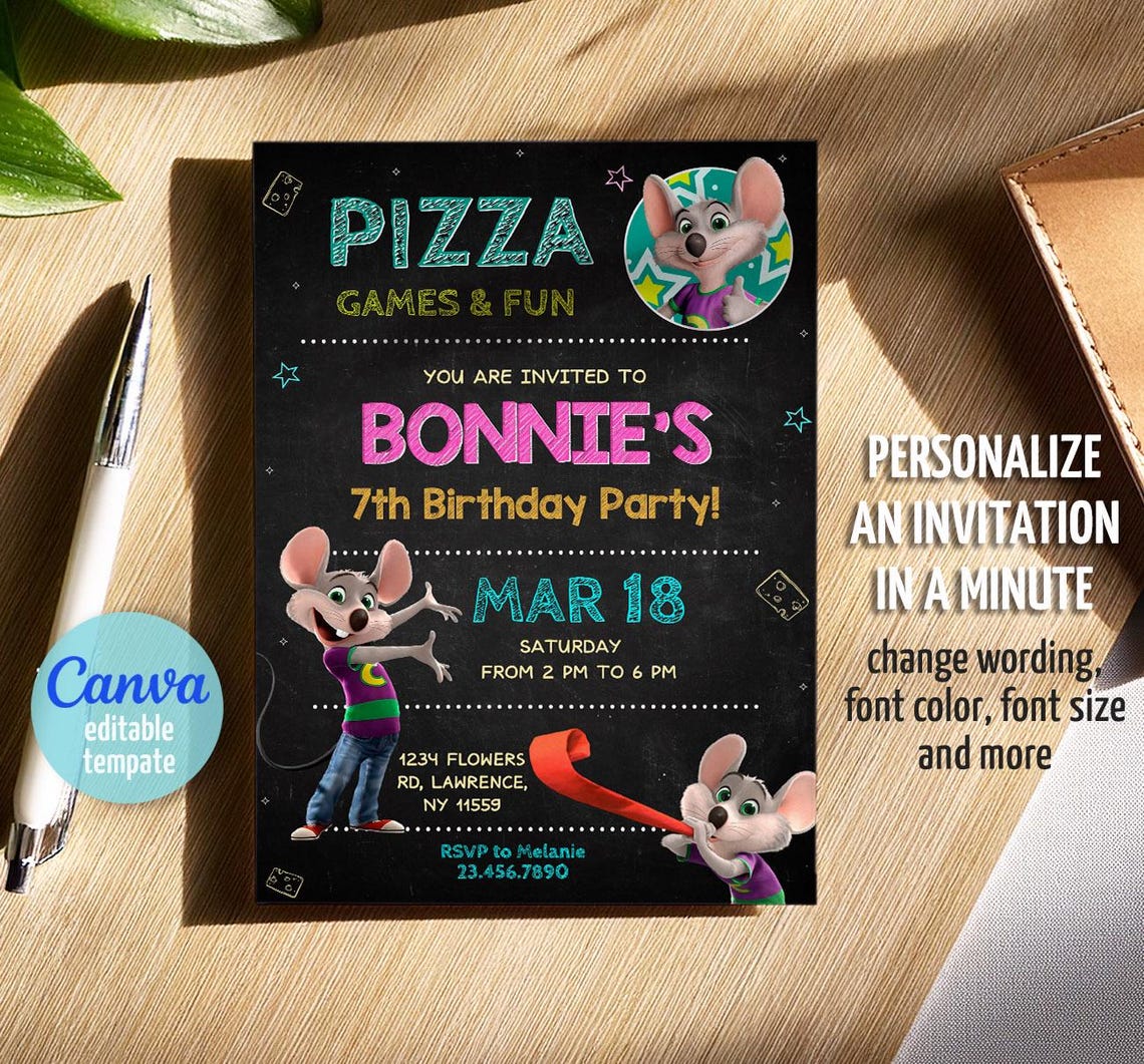 Chuck-e-cheese Editable Invitation, Printable Birthday Invite, Mouse ...