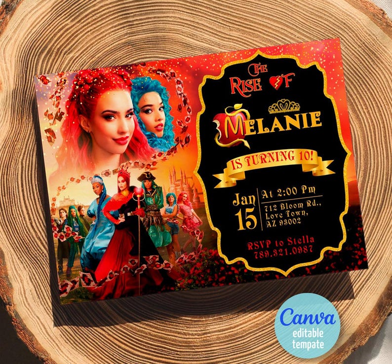 Descendants Rise of Red Invitation, Printable Editable Birthday Invite ...