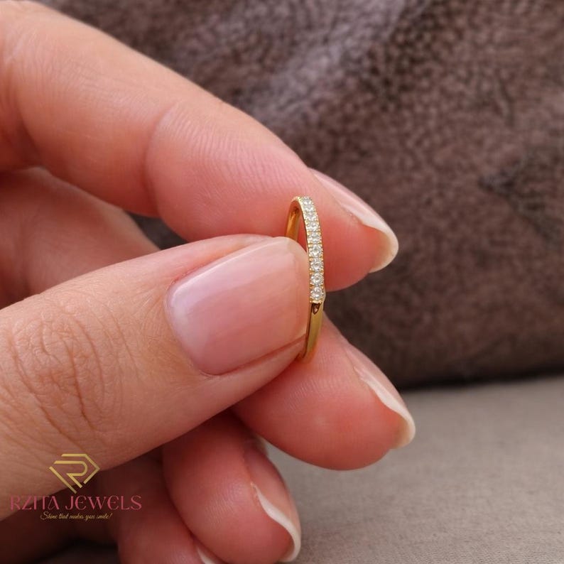 2mm Lab Grown Diamond Wedding Band, Womens Pave Half Eternity Wedding ...