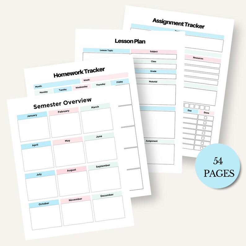 Kids School Planner Bundle, 54-page Student Homework Tracker, PDF ...