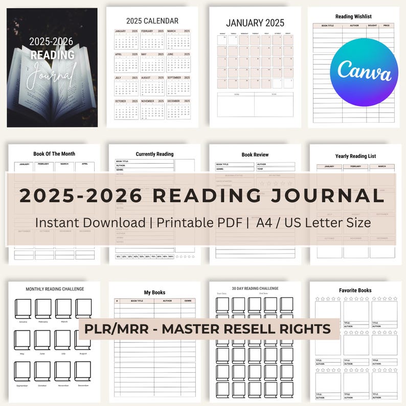 2025-2026 Book Reading Journal, Reading Planner, Printable Bundle, Book ...