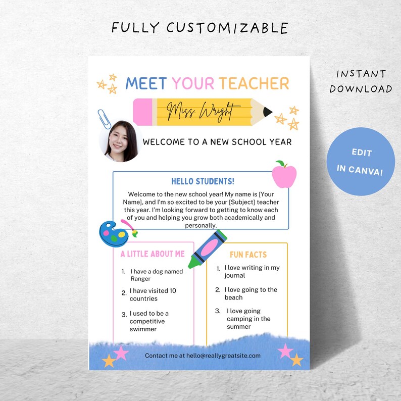 Editable Meet the Teacher Template, Back to School Handout , School ...