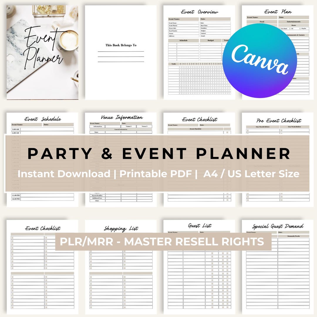 Party & Event Planner, Printable Planner, PLR, MRR, Event Party Planner ...