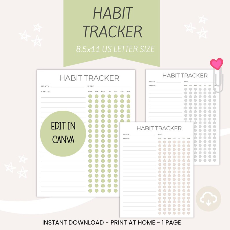 Weekly Habit Tracker ,editable Canva Template, Printable Habit Tracker ...