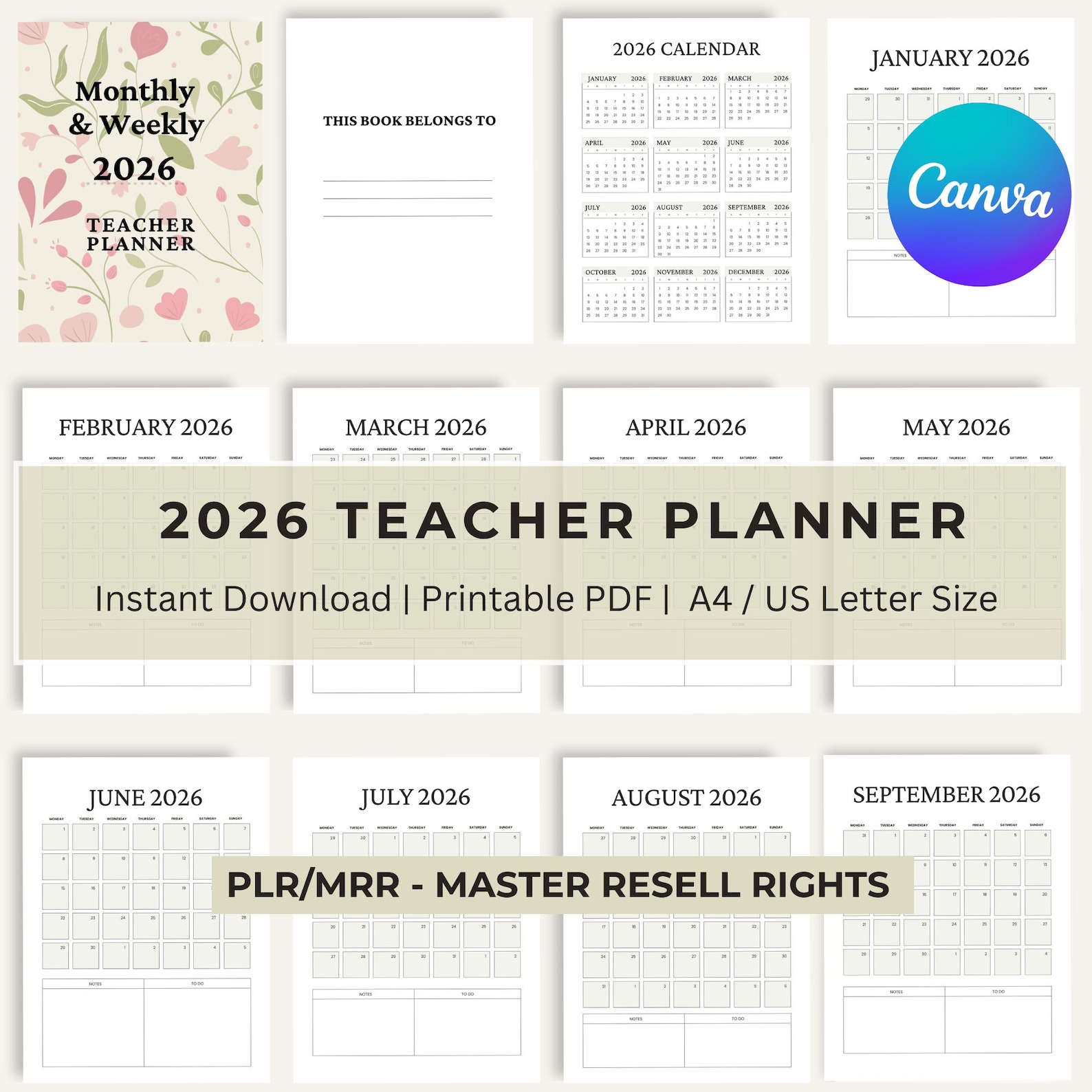 2026 Teacher Planner, Printable Classroom Organizer, Lessons , PLR ...