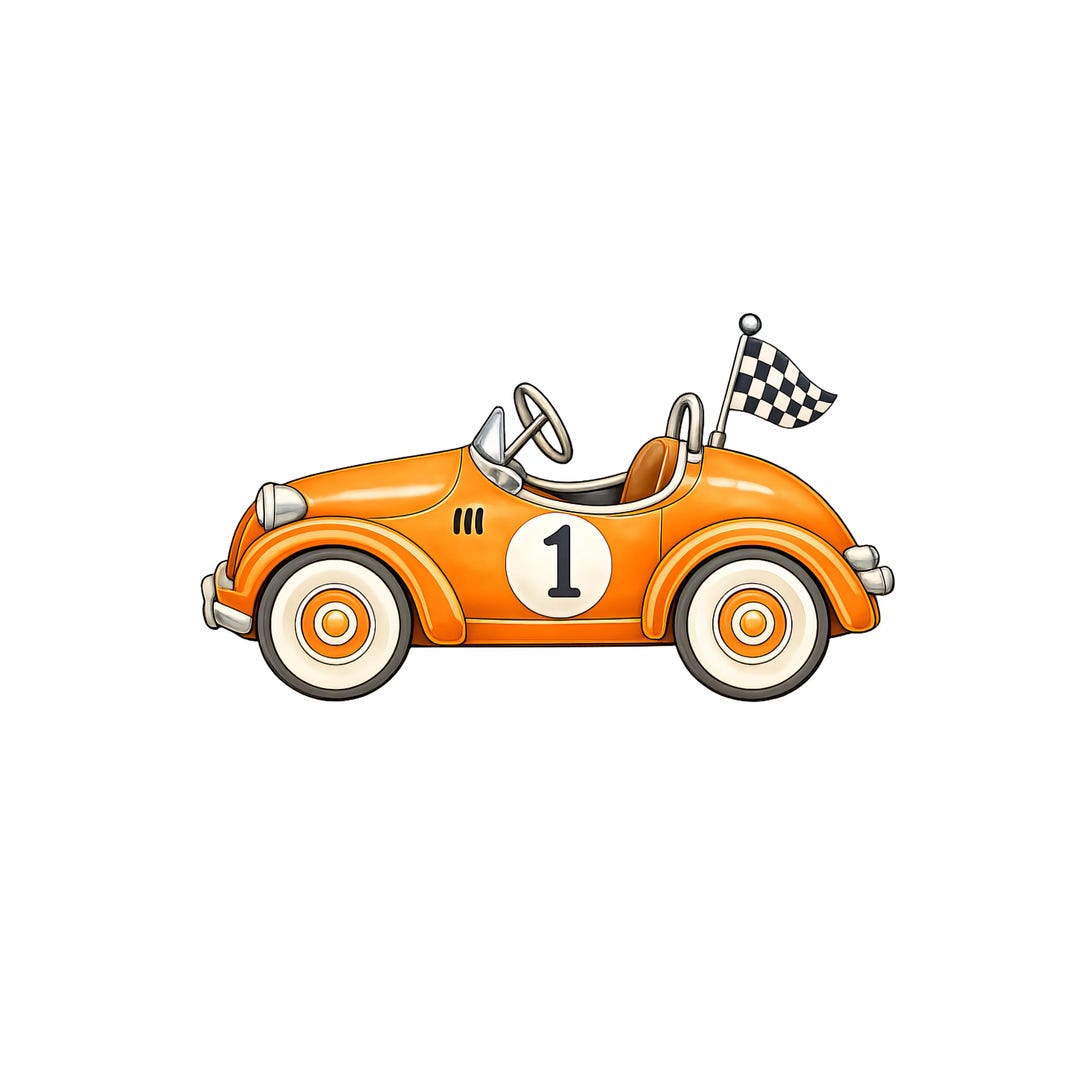Vintage Orange Race Car 1st Birthday PNG: Fast One Design (digital ...