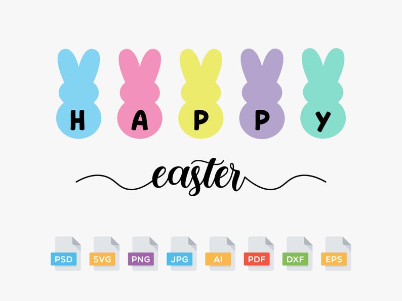 Happy Easter Bunnies, Peeps SVG-PNG-DXF, Digital Download, Easter ...
